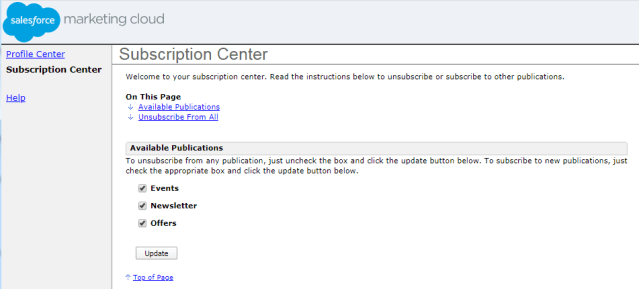 Custom profile and subscription center integrated with Sales/Service ...